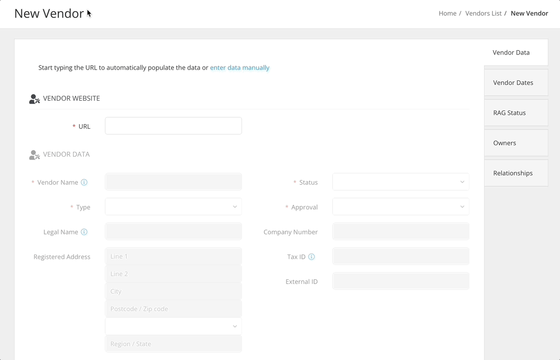 Add a Vendor via the User Interface