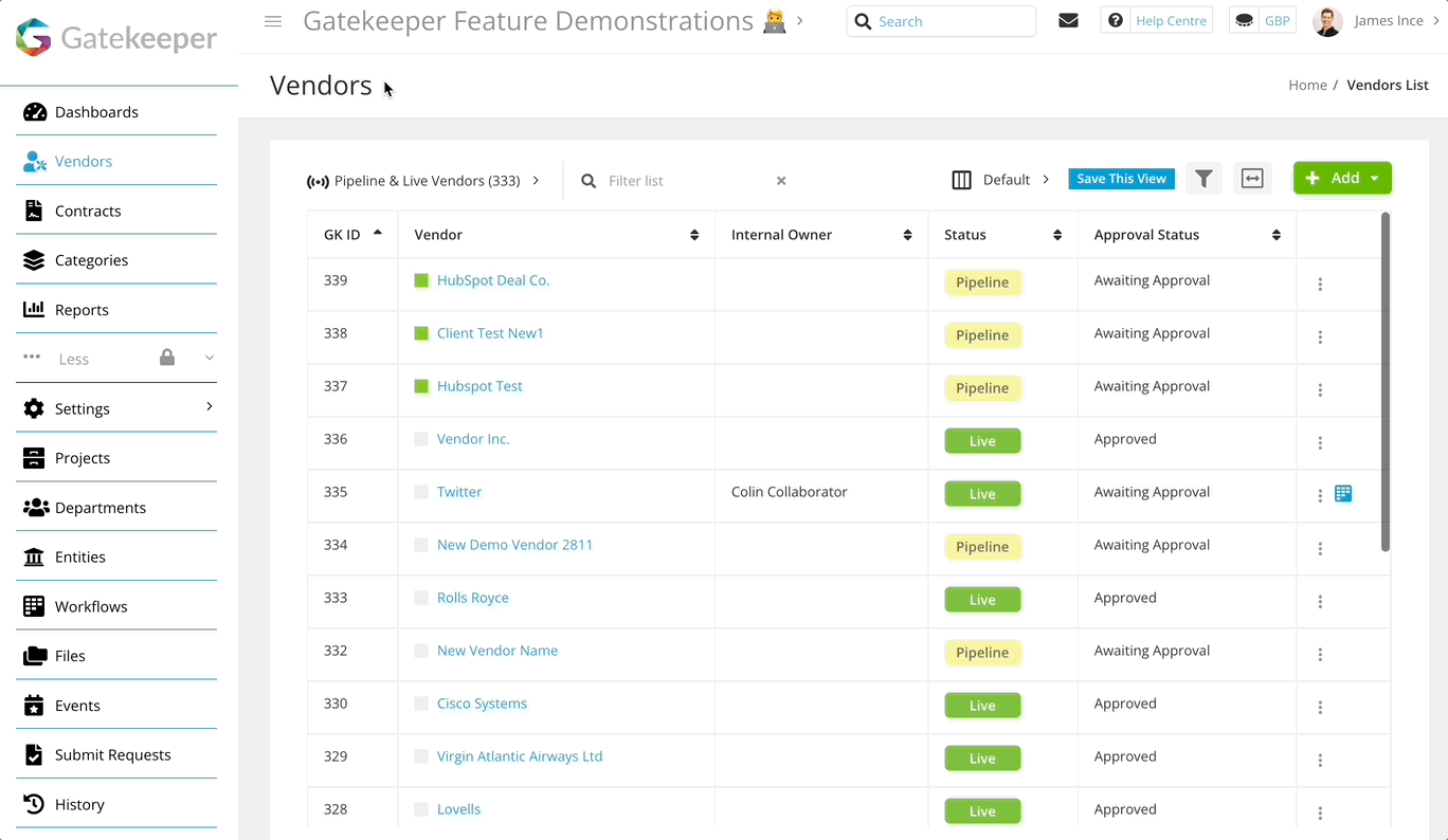Adding a Vendor via the User Interface