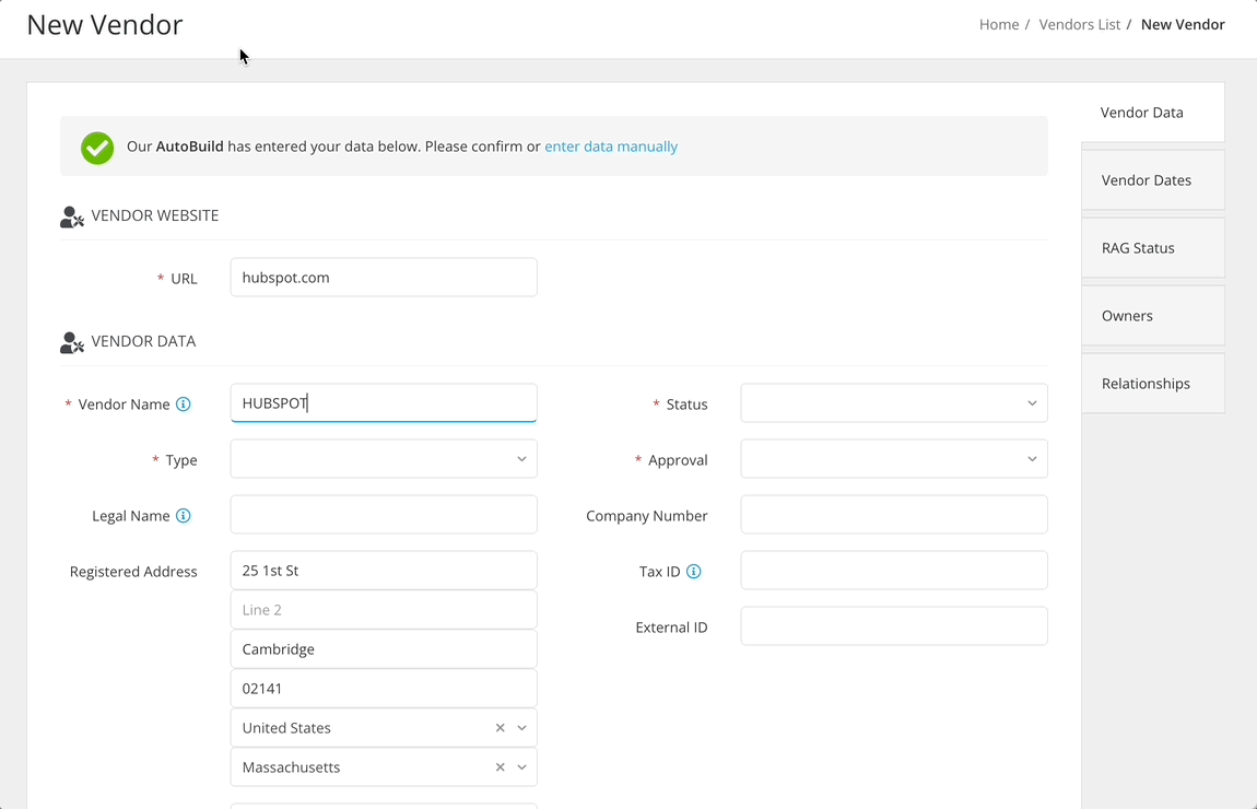 Add a Vendor via the User Interface