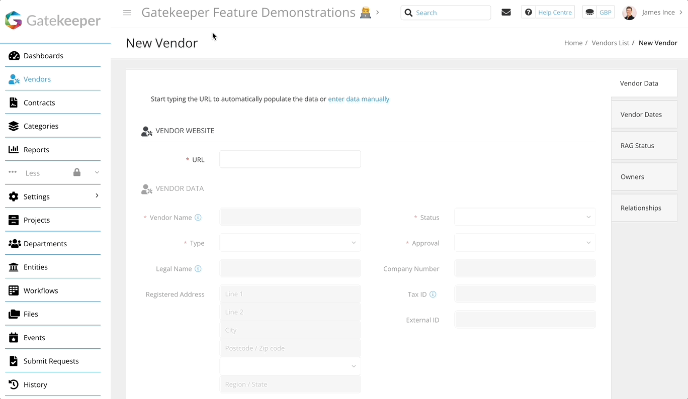Add a Vendor via the User Interface