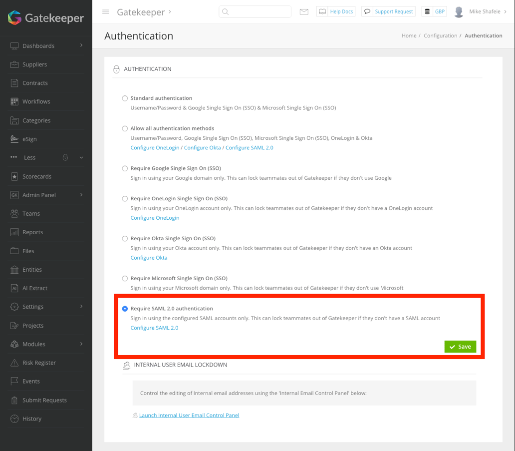 Single Sign-On (SSO) using SAML v2.0