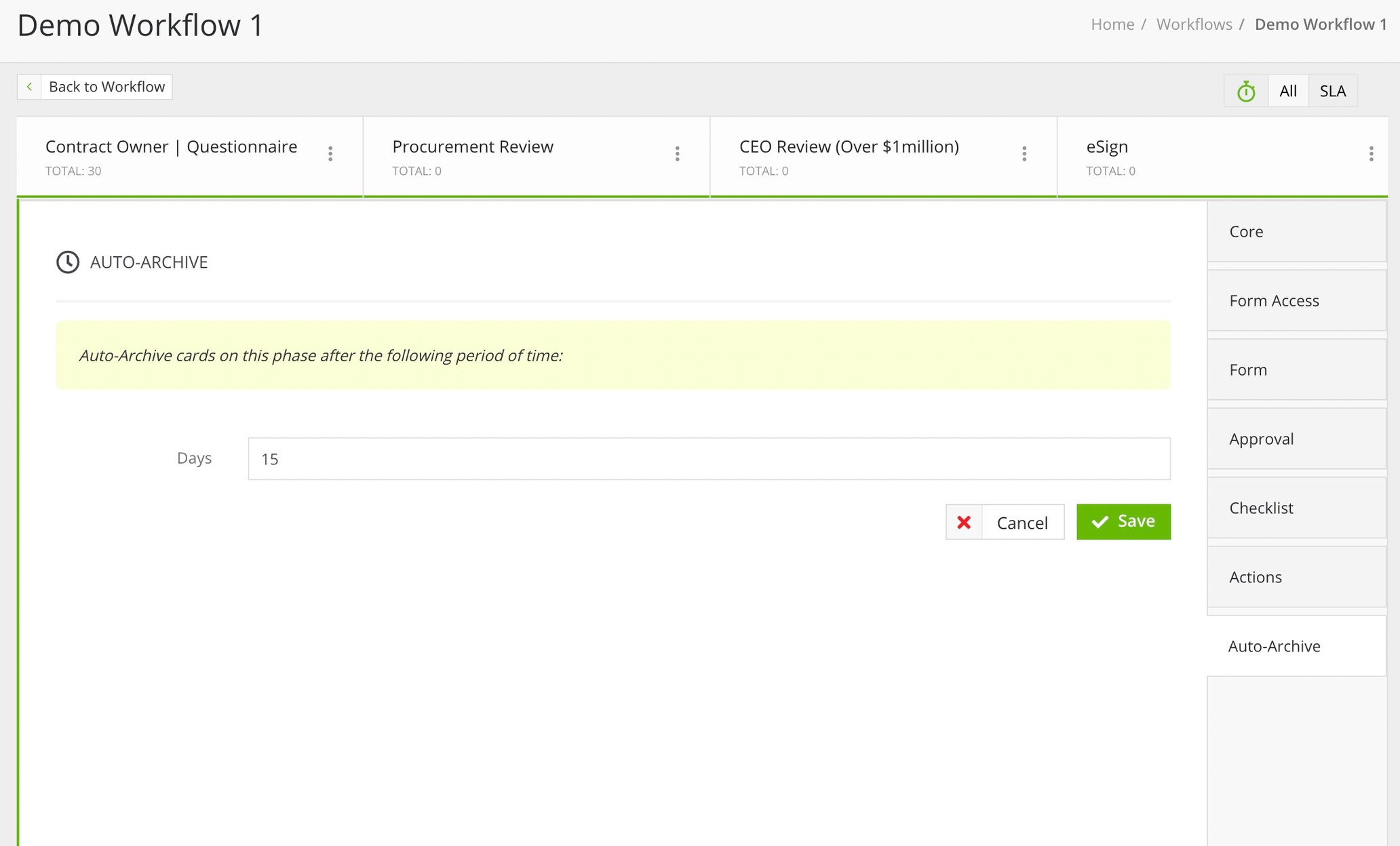 Archiving a Workflow Card
