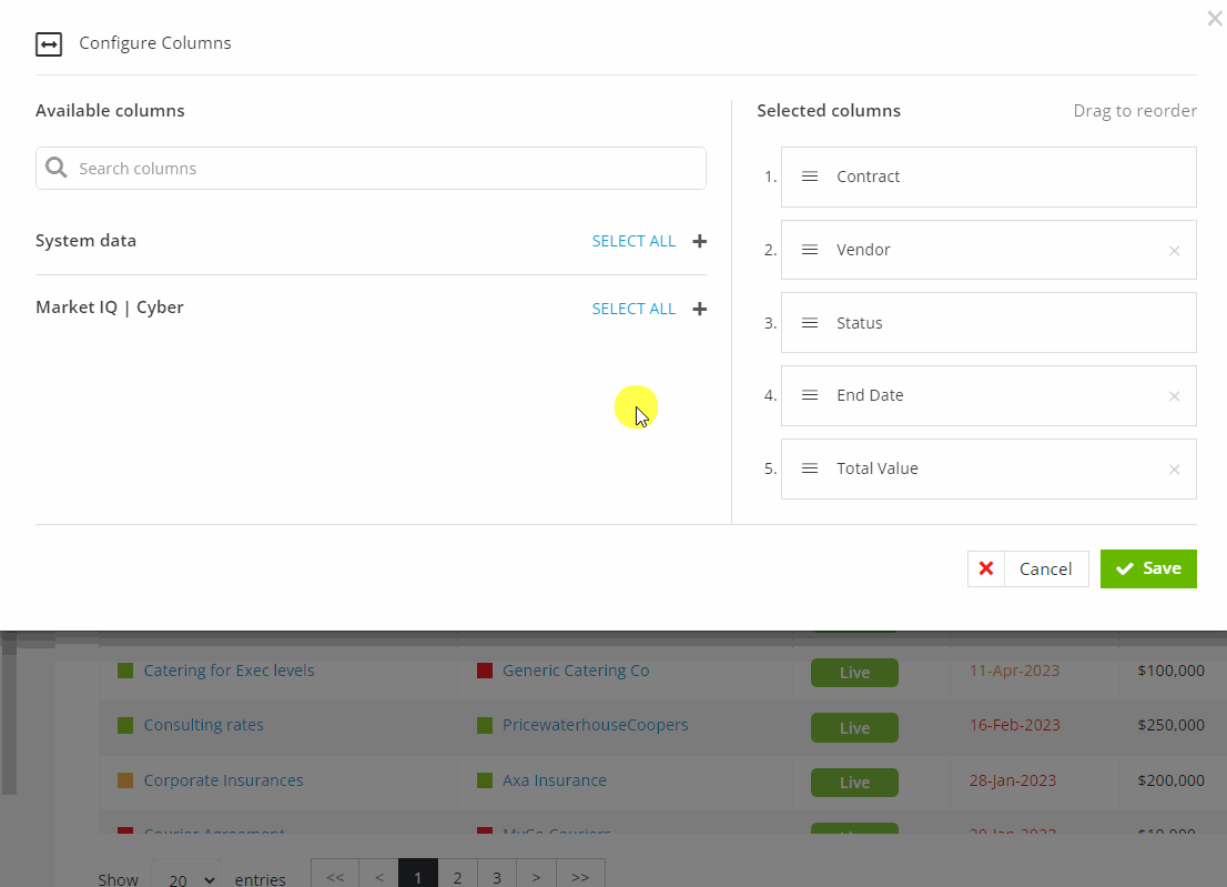 Configure your Contract & Vendor Views including Saved Views