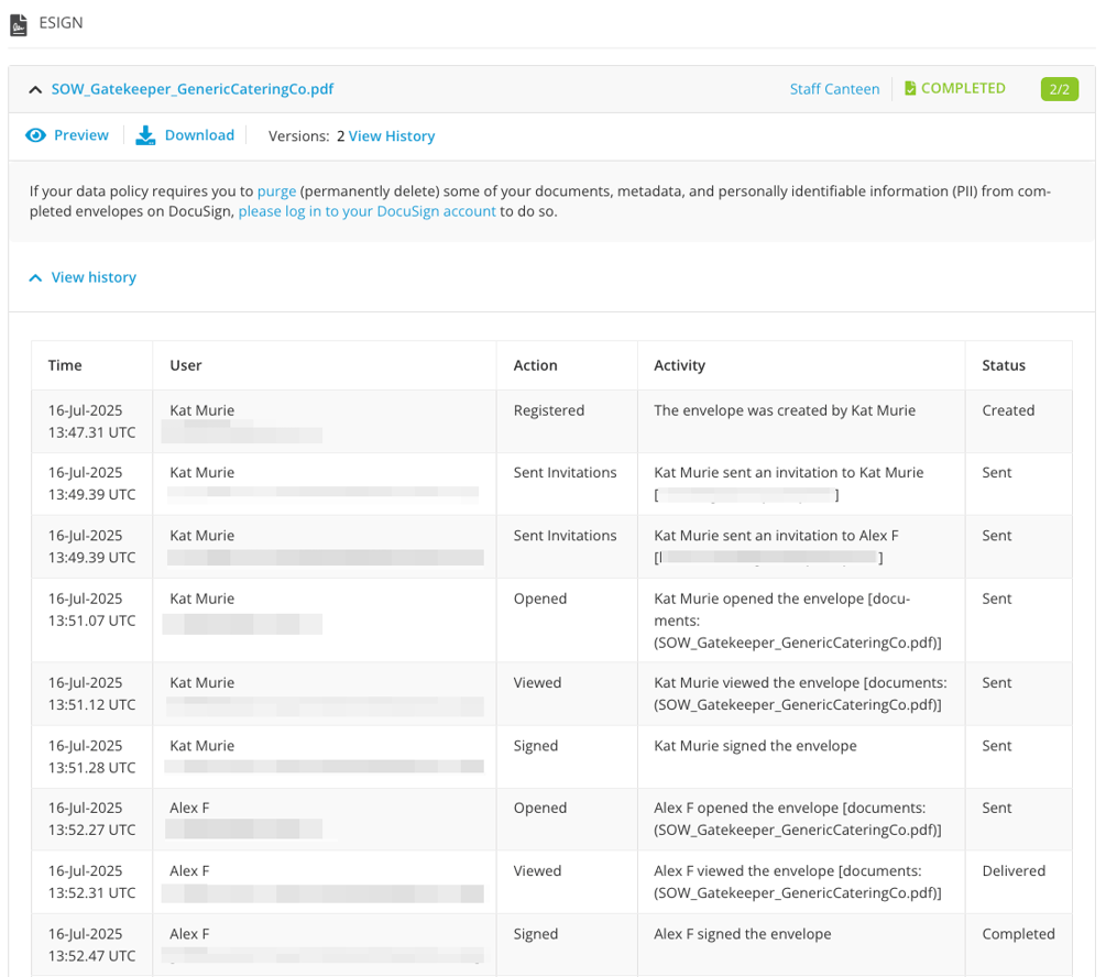 Using DocuSign on a Workflow