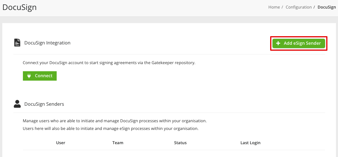 Configure the DocuSign eSignature Integration