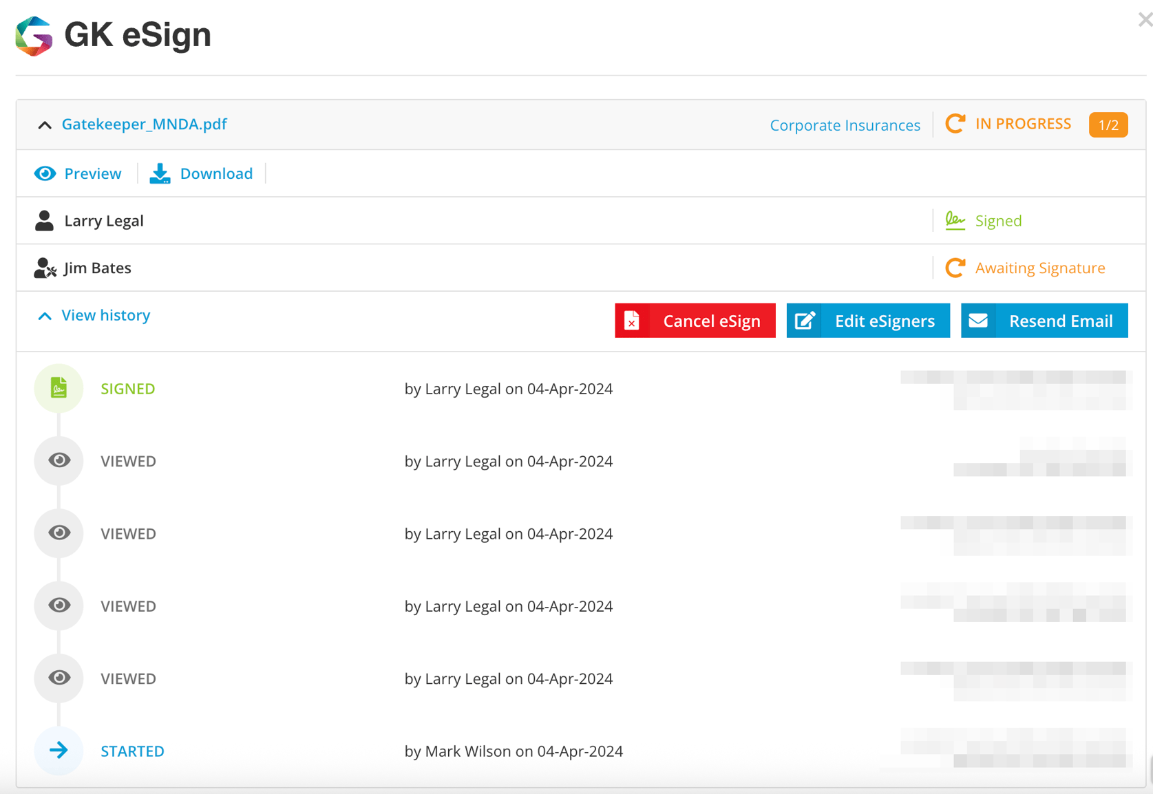 Track eSign Progress