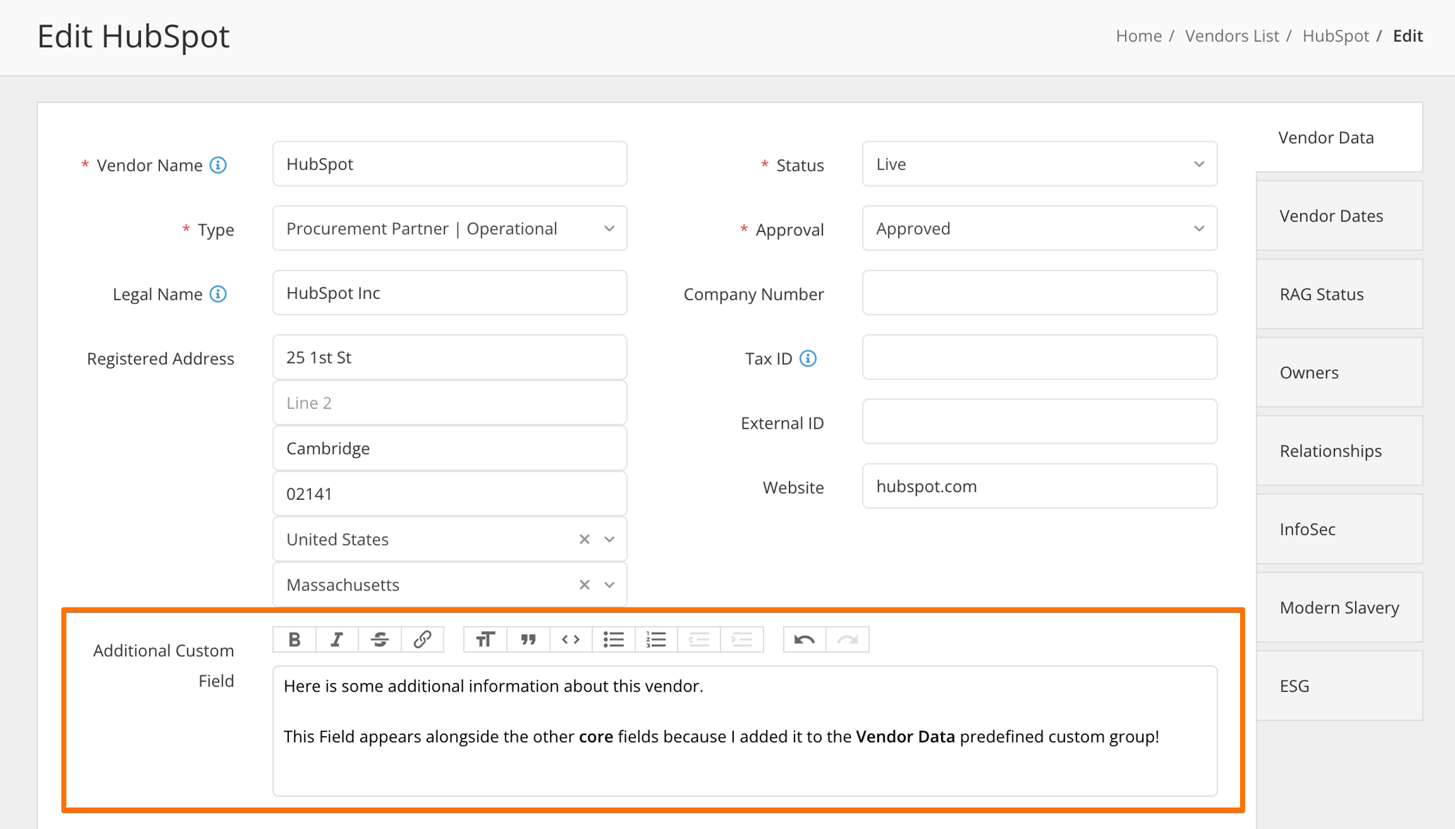Adding a Vendor via the User Interface