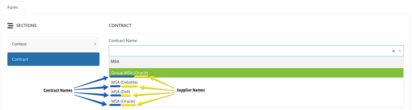 Select Existing Contracts in Workflow Forms