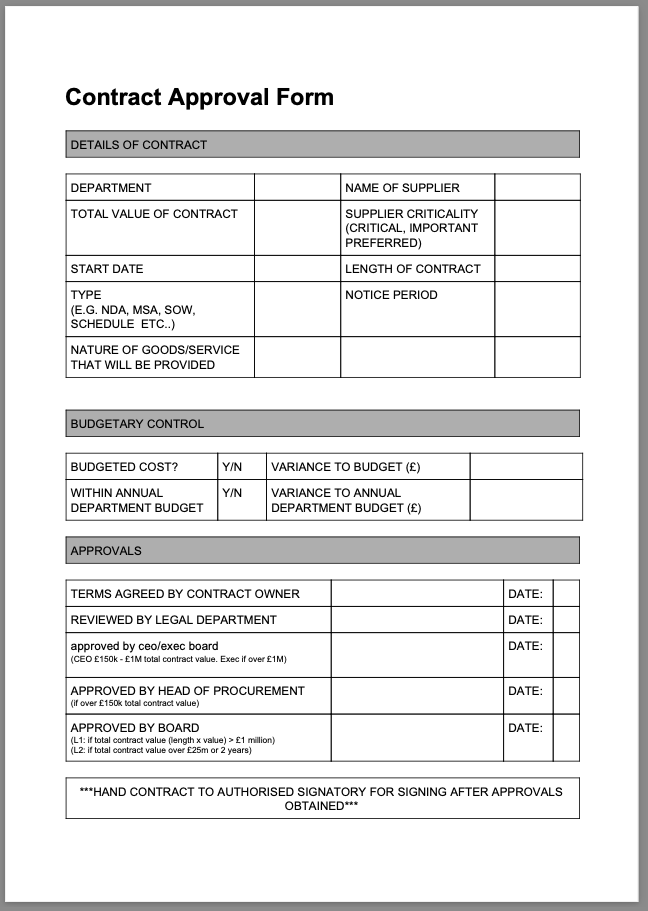 An Example Contract Approval Form (CAF)